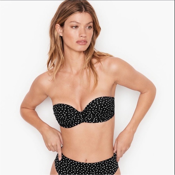 Victoria's Secret | Swim | Victorias Secret Polka Dot Bandeau Bikini Top 38ddd Strapless Black ...